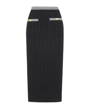 Alessandra Rich Ribbed Knit Midi Skirt - Black