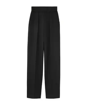 Loro Piana High-rise Straight Cut Trousers With Satin Trim - Black