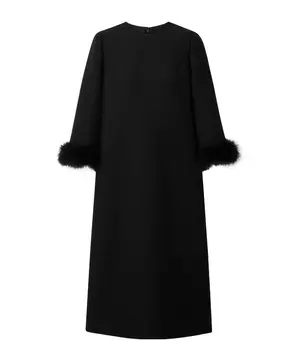 Valentino Garavani Round Neck Dress With Feathered Cuffs