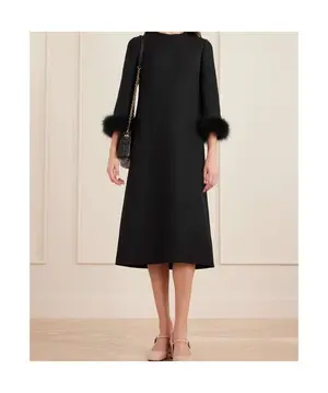 Valentino Garavani Round Neck Dress With Feathered Cuffs