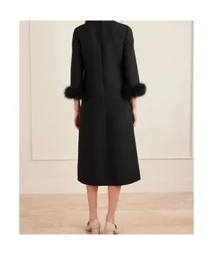 Valentino Garavani Round Neck Dress With Feathered Cuffs