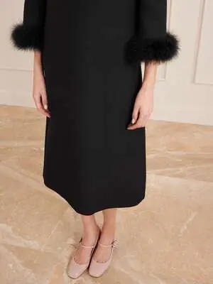 Valentino Garavani Round Neck Dress With Feathered Cuffs