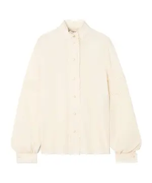 Valentino Garavani Crepe De Chine Shirt With Band Collar And Long Sleeves