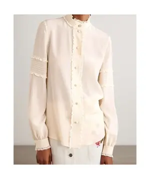 Valentino Garavani Crepe De Chine Shirt With Band Collar And Long Sleeves