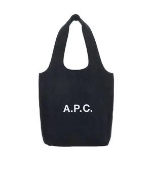 A.p.c. Ninon Logo Printed Denim Small Tote Bag