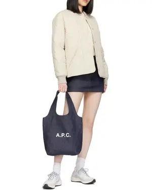 A.p.c. Ninon Logo Printed Denim Small Tote Bag