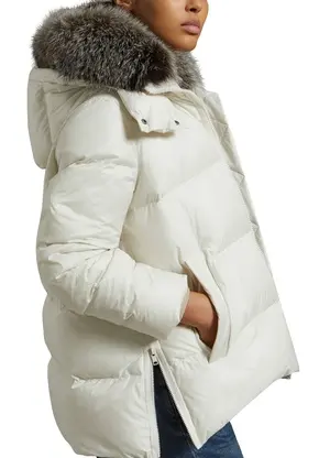 YVES SALOMON A-shaped Waterproof Down Jacket With Fur Details