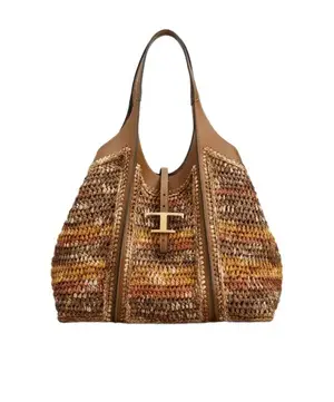 TOD'S T Timeless Shopping Bag In Leather And Raffia Medium