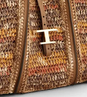 TOD'S T Timeless Shopping Bag In Leather And Raffia Medium