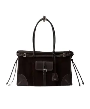 Prada Bonnie Large Corduroy And Leather Handbag - Ebony