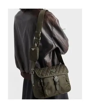 Prada Medium Quilted Re-nylon Shoulder Bag With Saffiano Leather Trim