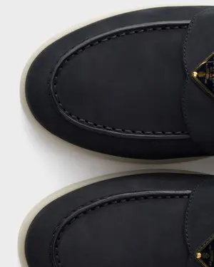 Prada Nubuck Mules With Enameled Triangle Logo - Navy Blue