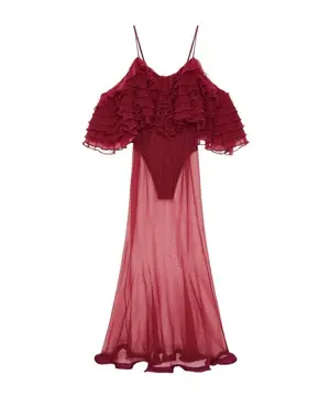 Givenchy Long Ruffled Dress In Ultra-fine Knit - Red