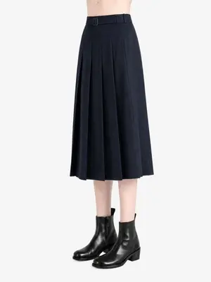Auralee Hopsack Pleated Midi Skirt - Black