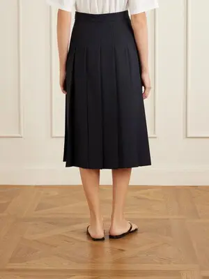 Auralee Hopsack Pleated Midi Skirt - Black