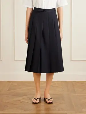 Auralee Hopsack Pleated Midi Skirt - Black