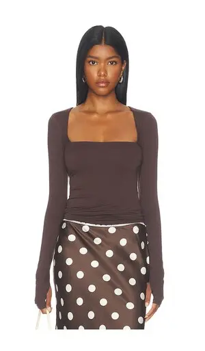 AFRM Ines Knit Crepe Top In Chocolate