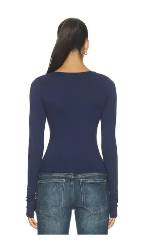 AFRM Ines Knit Crepe Top In Navy