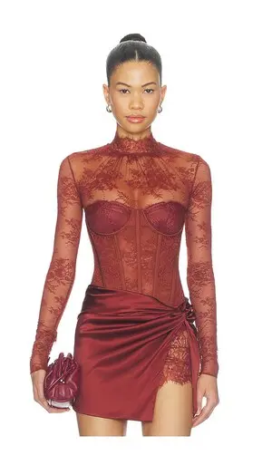 Retrofete Valentina Lace Bodysuit In Brown