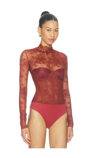 Retrofete Valentina Lace Bodysuit In Brown