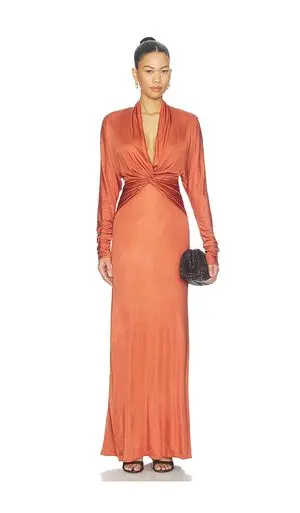 Misha Collection Twist Jersey Longsleeve Dress - Brick
