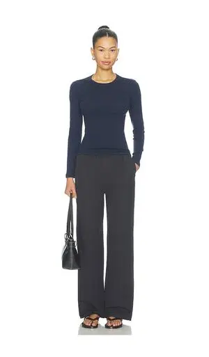 LESET Nando Slim Fit Long Sleeve Top In Navy