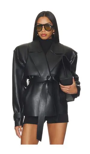 Naked Wardrobe Faux Leather Cropped Trench Coat - Black