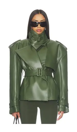 Naked Wardrobe Faux Leather Short Trench In Olive