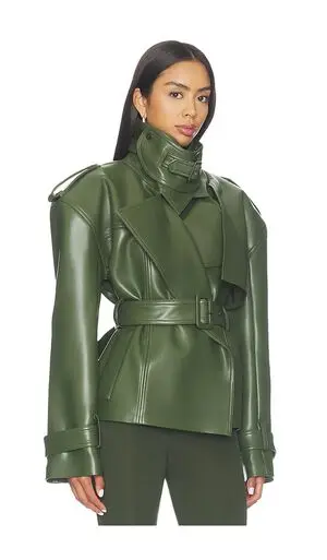 Naked Wardrobe Faux Leather Short Trench In Olive