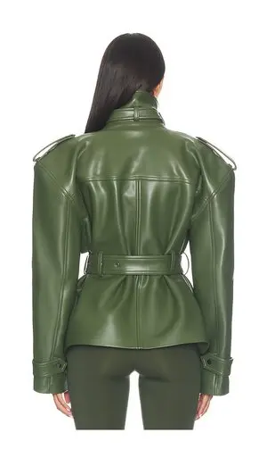 Naked Wardrobe Faux Leather Short Trench In Olive
