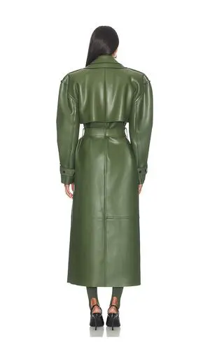 Naked Wardrobe Double Collar Faux Leather Trench Coat In Olive