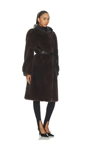 MIMCHIK Penny Maxi Faux Fur Coat In Brown