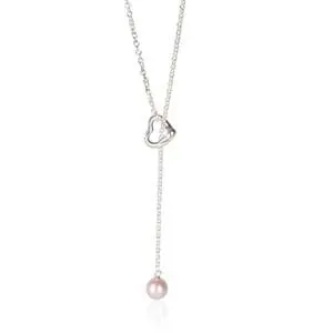 Tiffany & Co. Sterling Silver Pearl Elsa Peretti Open Heart Lariat Pendant Necklace - Sterling_silver