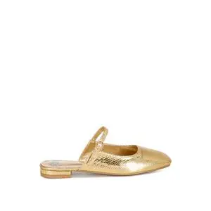 RAG & CO Metallic Square Toe Buckled Flats - Gold