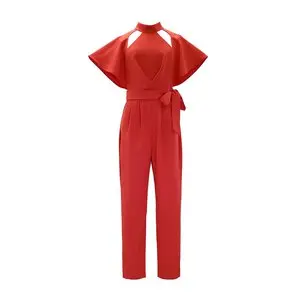EMMA WALLACE Jade Jumpsuit With Cutout Shoulder And Fluted Sleeves