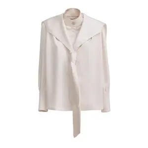 JULIA ALLERT Neutrals Satin Sailor Collar Tie Front Blouse – Ivory