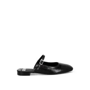 RAG & CO Square Toe Buckled Flats In Snake - Black
