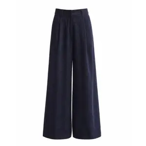 JULIA ALLERT Velvet-textured Wide-leg Tailored Trousers – Navy