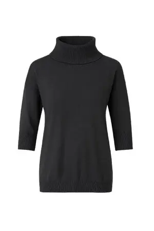 CONQUISTA Charcoal Knit Turtleneck Top With Half Sleeves