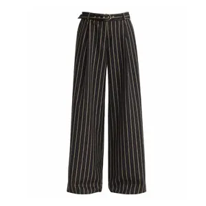 JULIA ALLERT High-waisted Wide-leg Pinstripe Palazzo Trousers - Black