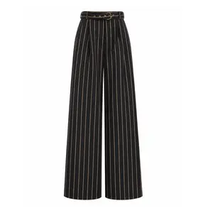 JULIA ALLERT High-waisted Wide-leg Pinstripe Palazzo Trousers - Black