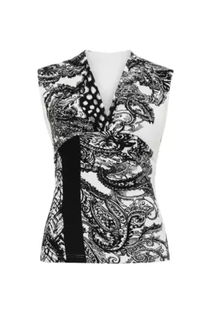 CONQUISTA Elegant & White Sleeveless Print Top