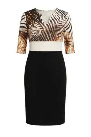 CONQUISTA Zebra Print Contrast Safari Dress - Black/white