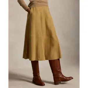 Ralph Lauren Belted Suede A-line Midi Skirt