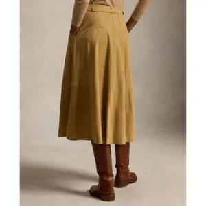 Ralph Lauren Belted Suede A-line Midi Skirt