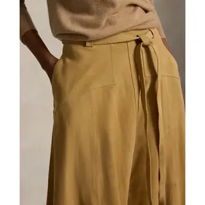 Ralph Lauren Belted Suede A-line Midi Skirt