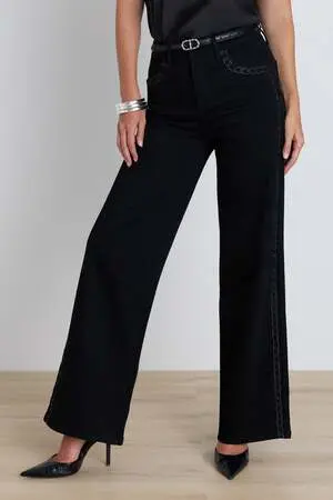 THE NOLI SHOP Celeste Slim Palazzo Jean Medium Wash - Black Chain