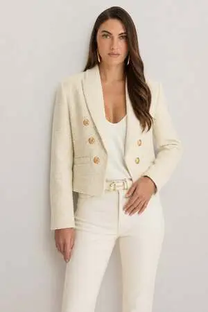 THE NOLI SHOP Gabrielle Double Breasted Tweed Blazer Beige