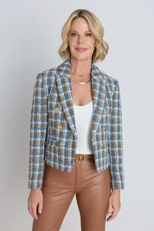 THE NOLI SHOP Gabrielle Double Breasted Tweed Blazer Coastal Multi
