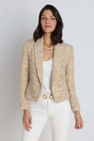THE NOLI SHOP Gabrielle Double Breasted Tweed Blazer Gold Multi